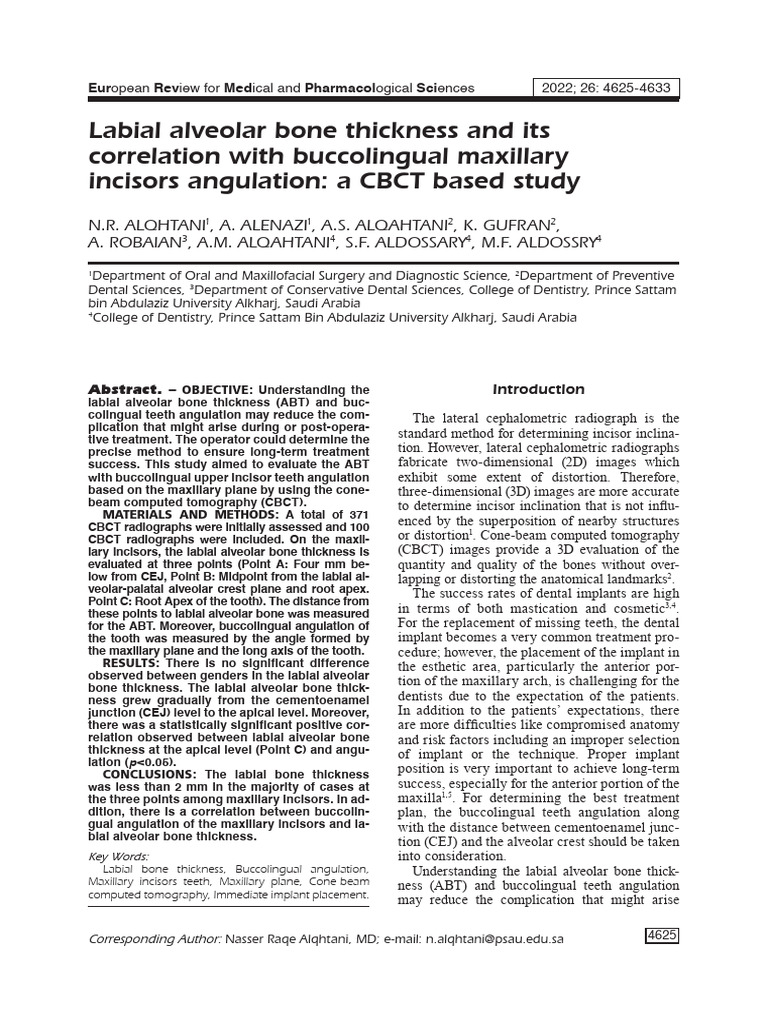 Labial Alveolar Bone Thickness and Its Correlation With Buccolingual ...