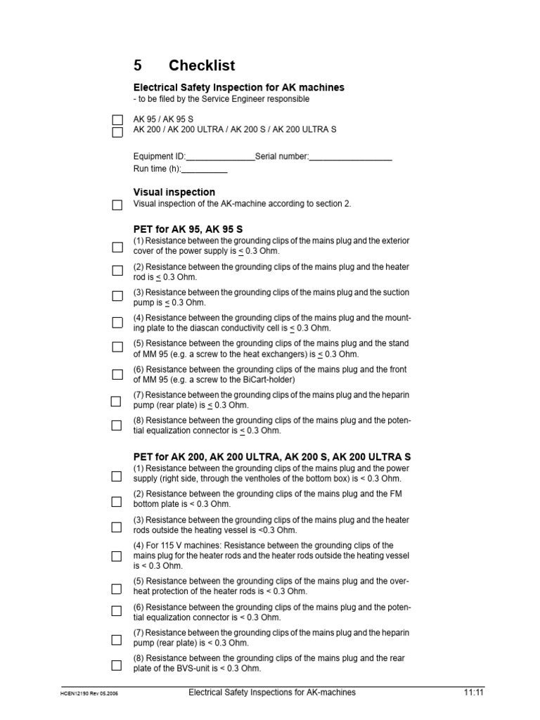 Gambro AK-95 Dialysis Machine - Checklist | PDF | Science & Mathematics ...