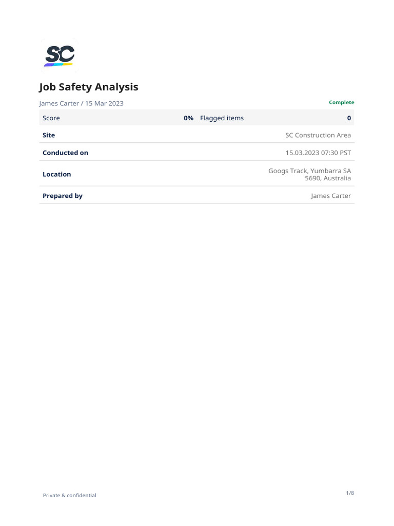 Job Safety Analysis JSA Template Sample PDF Report | PDF | Personal ...