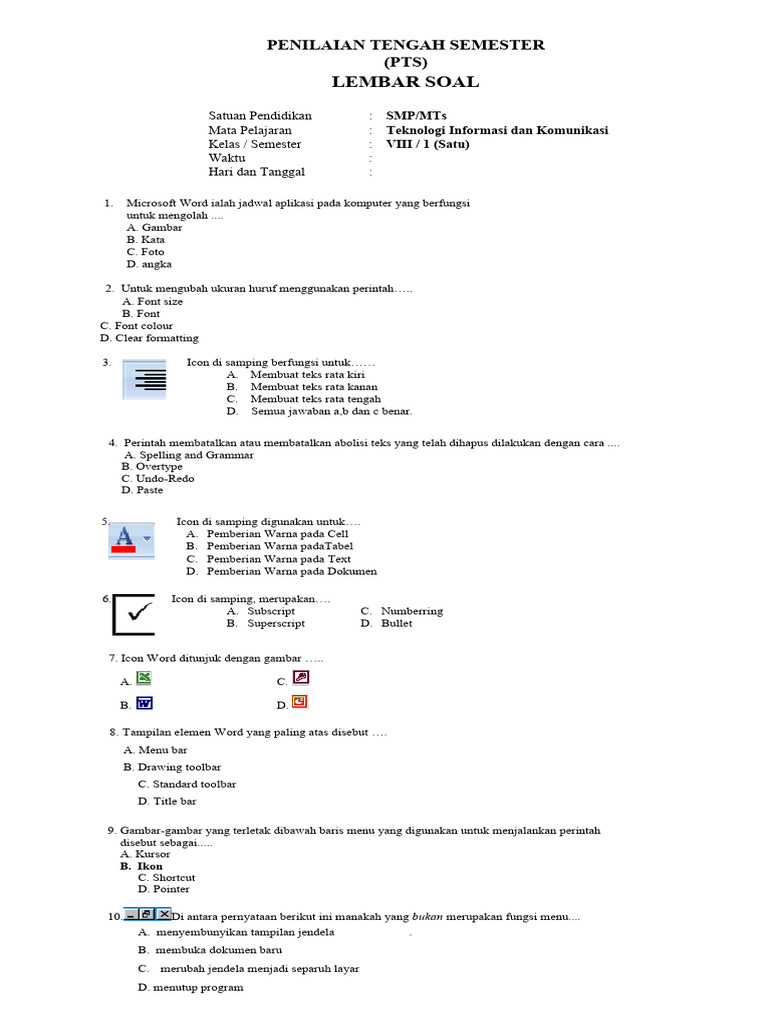 Soal PTS TIK Kelas 8 SMP/MTs | PDF