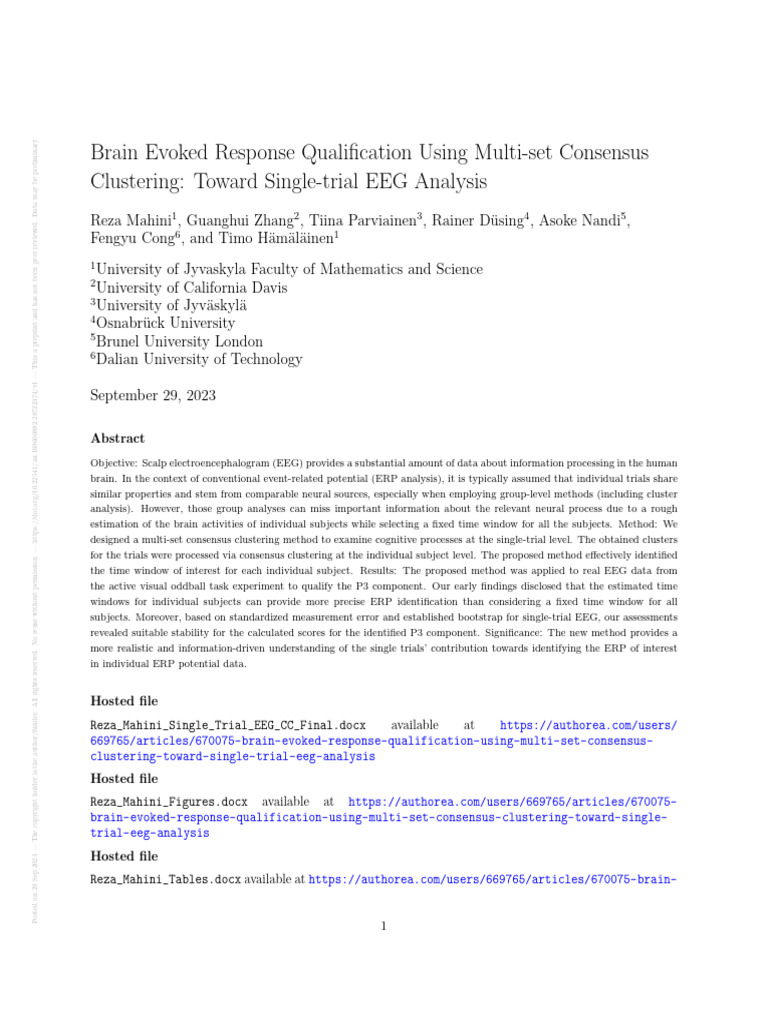 Brain Evoked Response Qualification Using Multi-Set Consensus Clustering - Toward Single-Trial ...