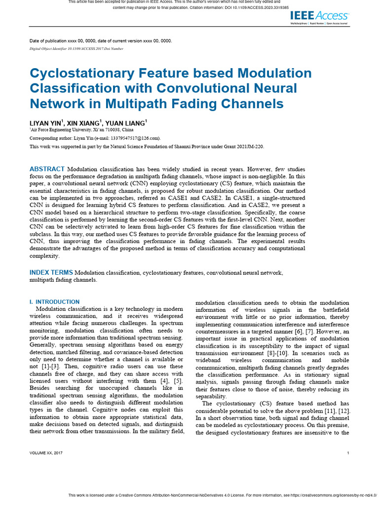 Cyclostationary Feature Based Modulation Classification With