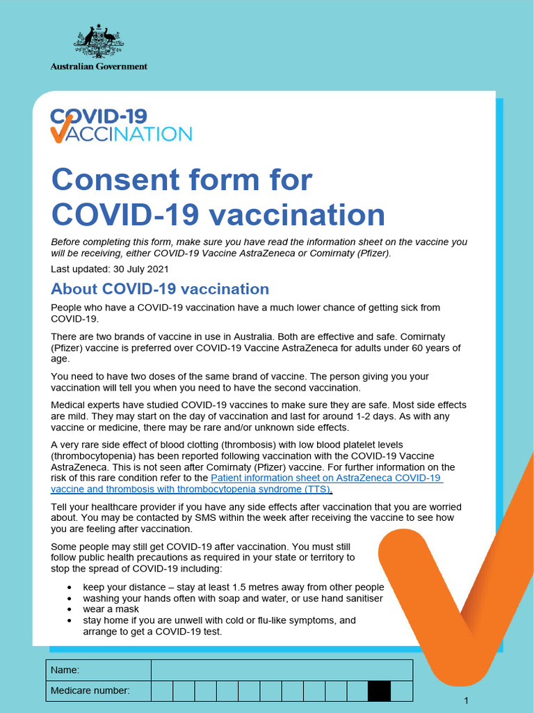 Covid 19 Vaccination Consent Form For Covid 19 Vaccination Covid 19 ...