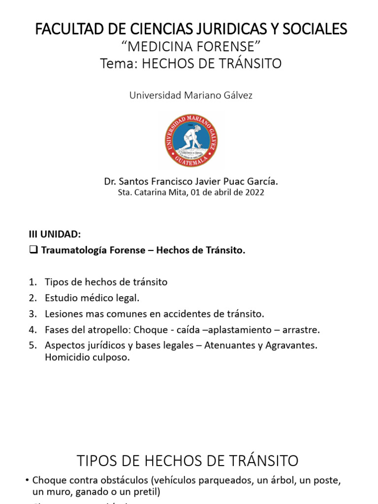 MEDICINA FORENSE - DR SANTOS PUAC - CLASE 7.3 - HECHOS DE TRÁNSITO | PDF