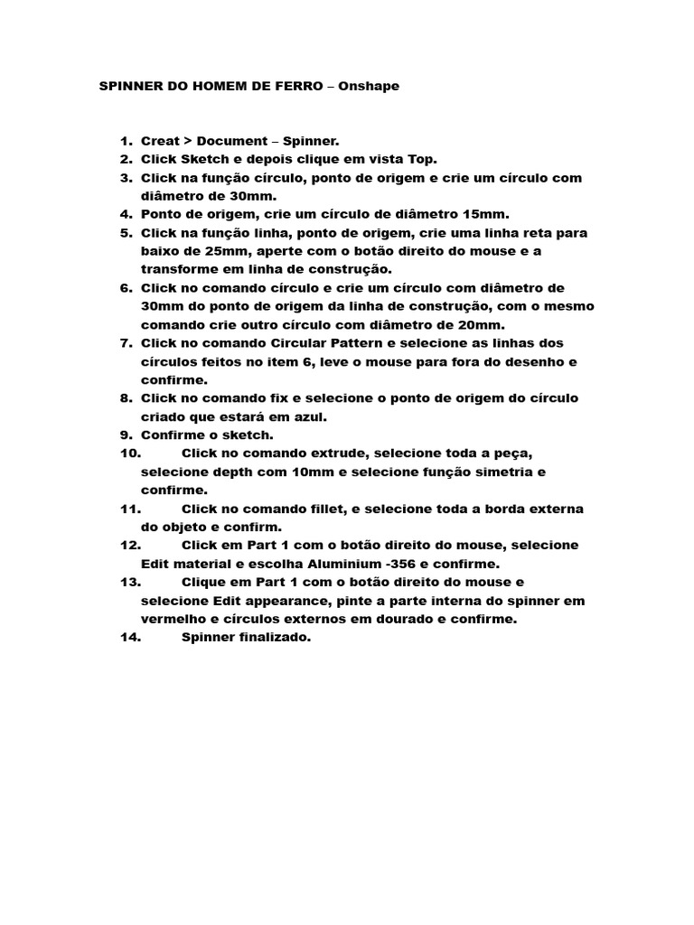 Criando Spinner do Homem de Ferro no Onshape | PDF