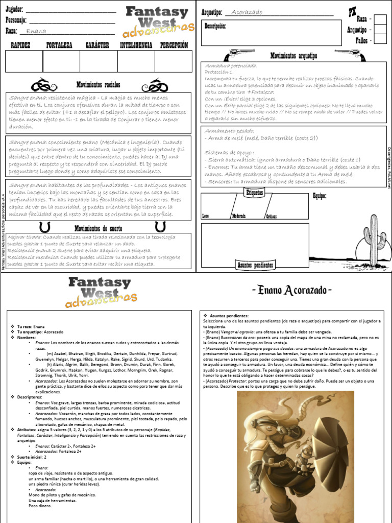 Ficha de Personaje: Enano Acorazado/Explorador | PDF | Duendes | Magia (Ilusion)