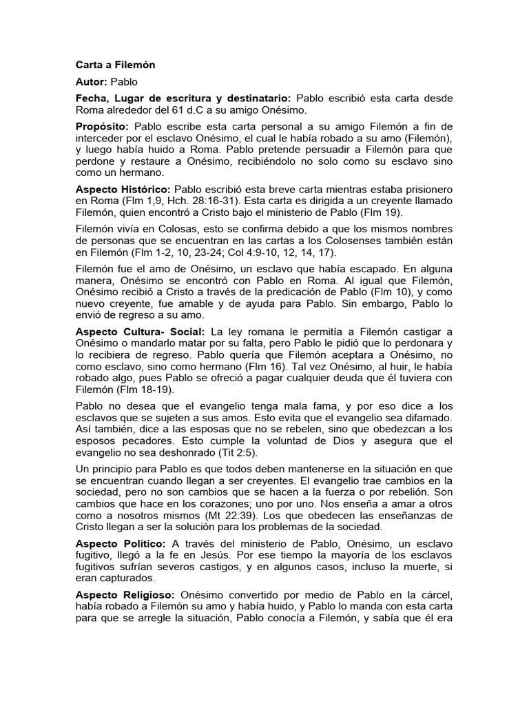Carta a Filemón | PDF | Pablo el apóstol | Epístola a Filemón