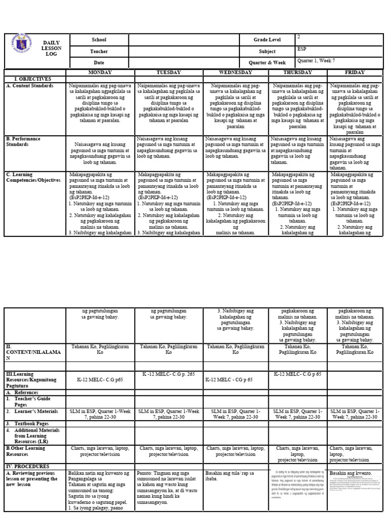 Grade 2 DLL Week 7 Esp | PDF