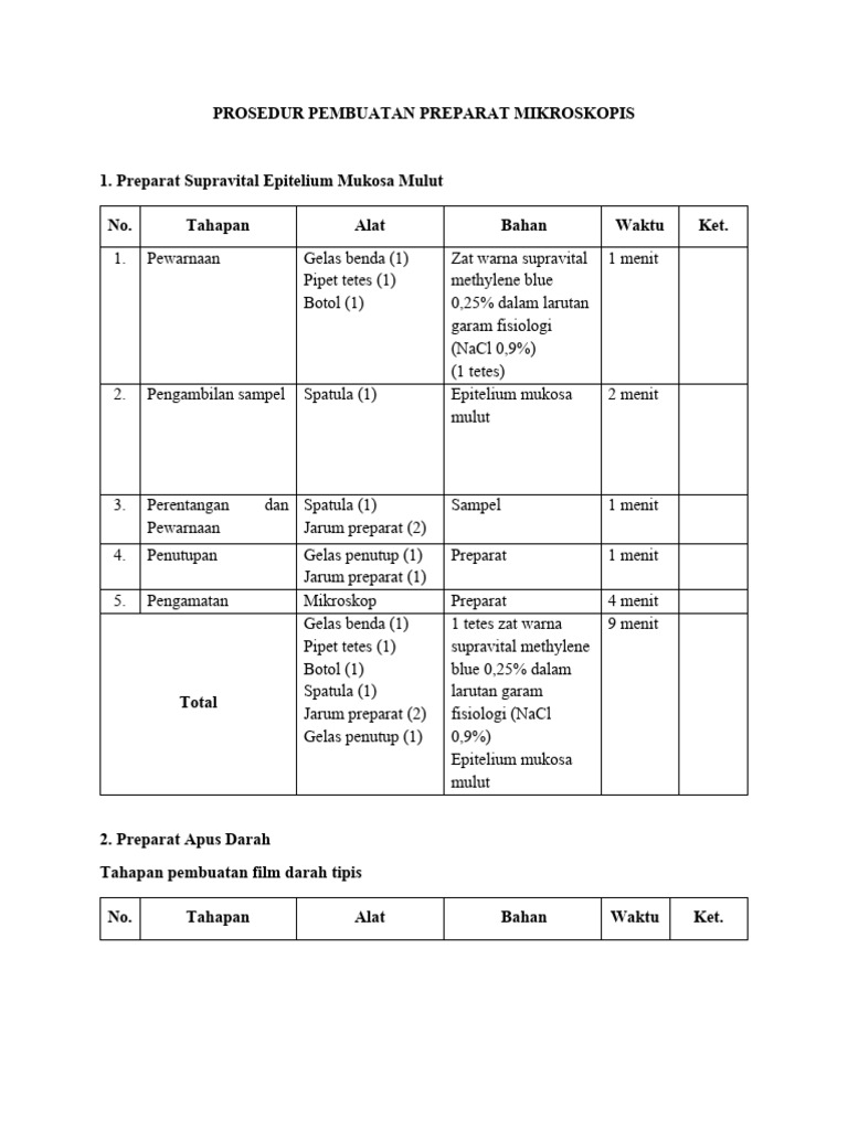 Prosedur Pembuatan Preparat Mikroskopis | PDF