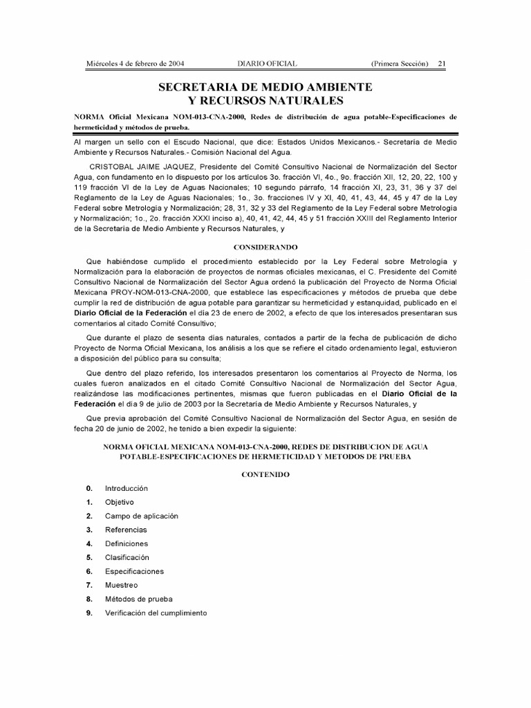 Nom 013 Conagua | PDF | Cloruro de polivinilo | Agua