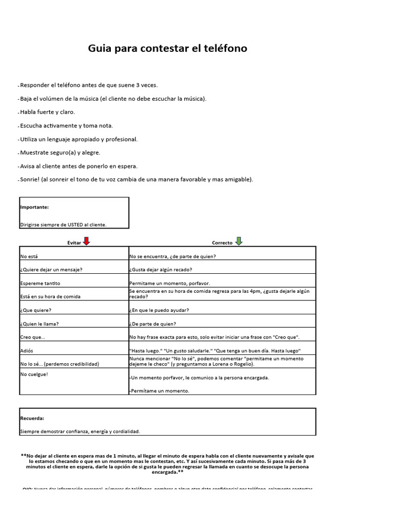 Guia para Contestar El Telefono | PDF