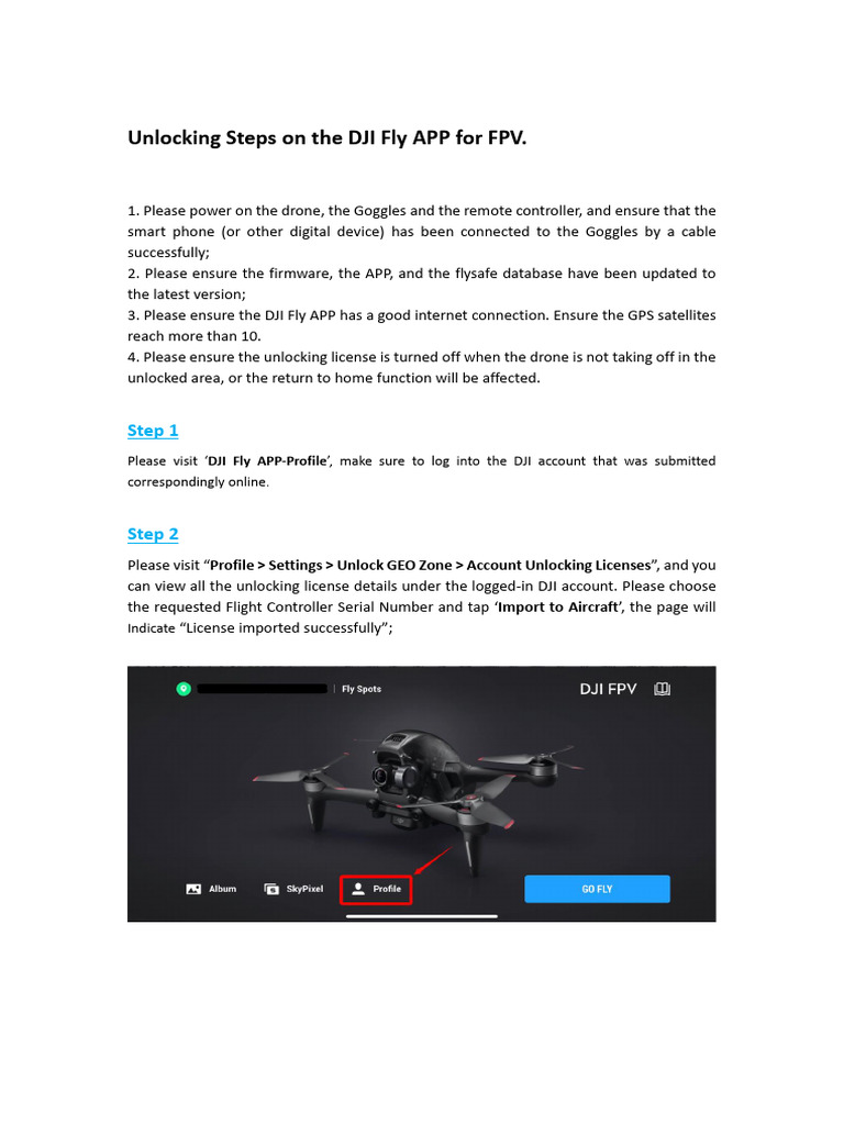 Unlocking Steps For DJI Fly APP (FPV and AVATA) | PDF
