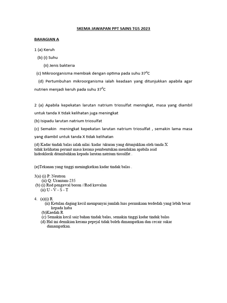 Skema Jawapan PPT Sains Tingkatan 5 2023 | PDF