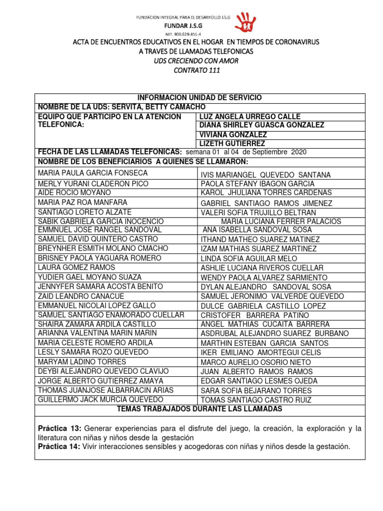 Servita - Betty Camacho - Semana - 01 Al 04 - Septiembre | PDF ...