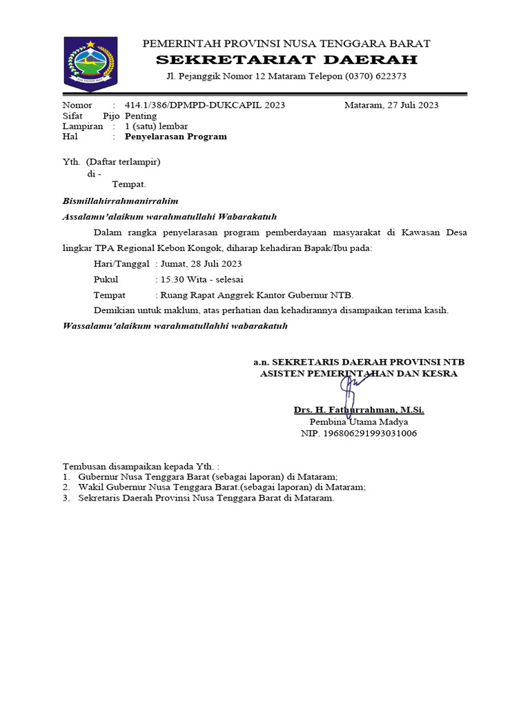 Surat Penyelarasan Program | PDF