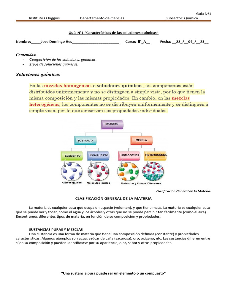 Mezclas Homogéneas Mezclas Heterogéneas: Soluciones Químicas | PDF ...