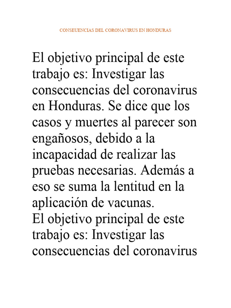 CONSEUENCIAS DEL CORONAVIRUS EN HONDURAS | PDF