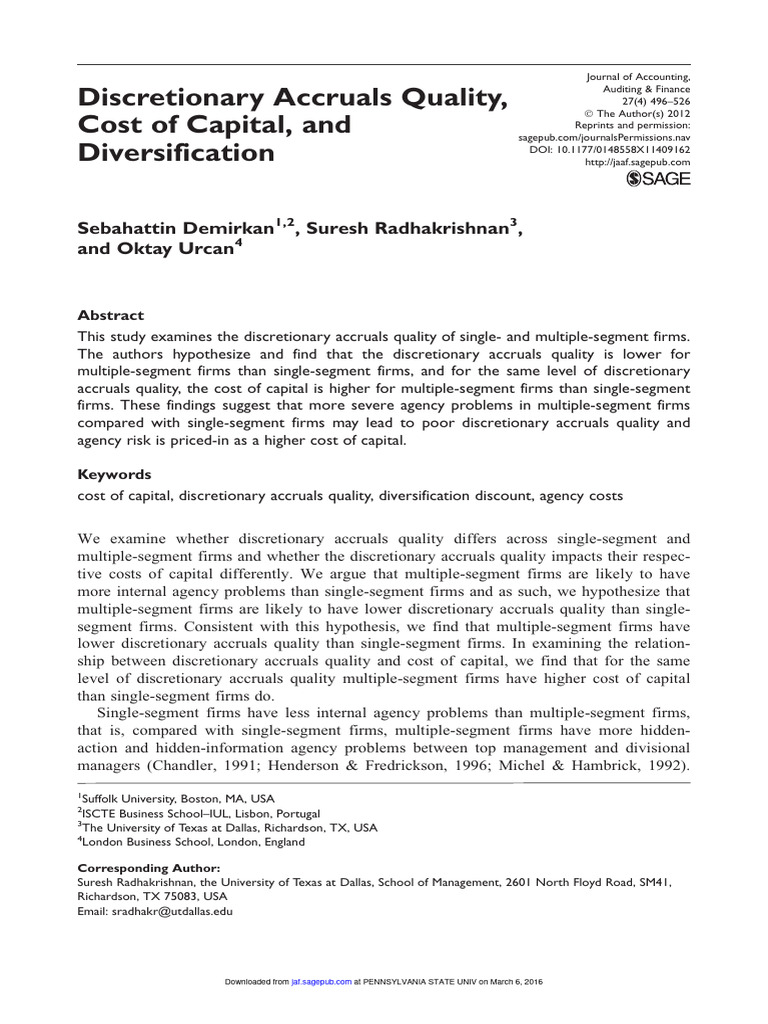 Accrual Quality and Diversification | PDF