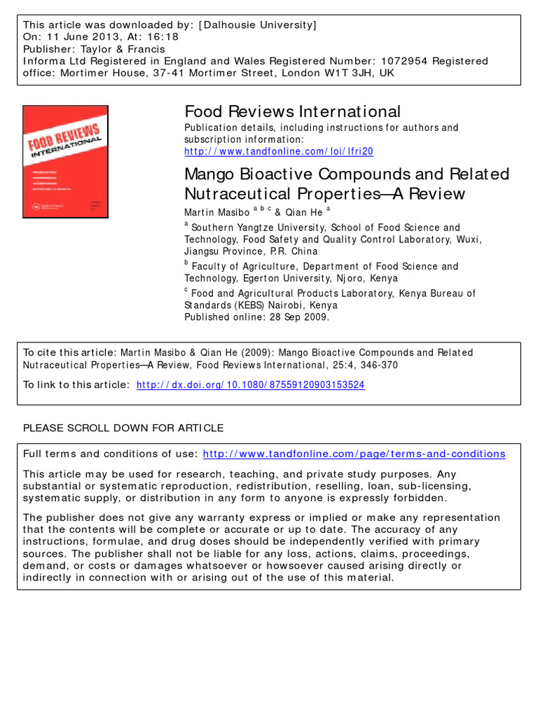 Mango Bioactive Compounds and Related Nutraceutical Prop. - Review ...