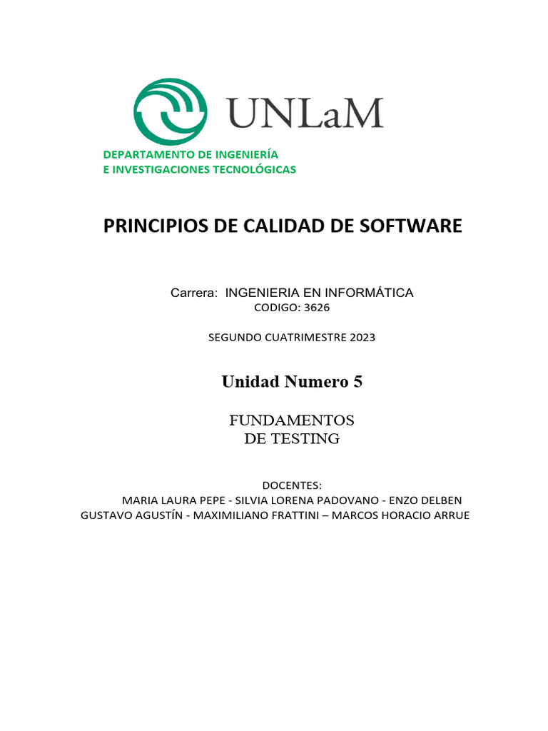 Unidad Numero 5 Principios de Calidad de Software CONCEPTOS ... Unidad Numero 5 Principios de Calidad de Software CONCEPTOS ...