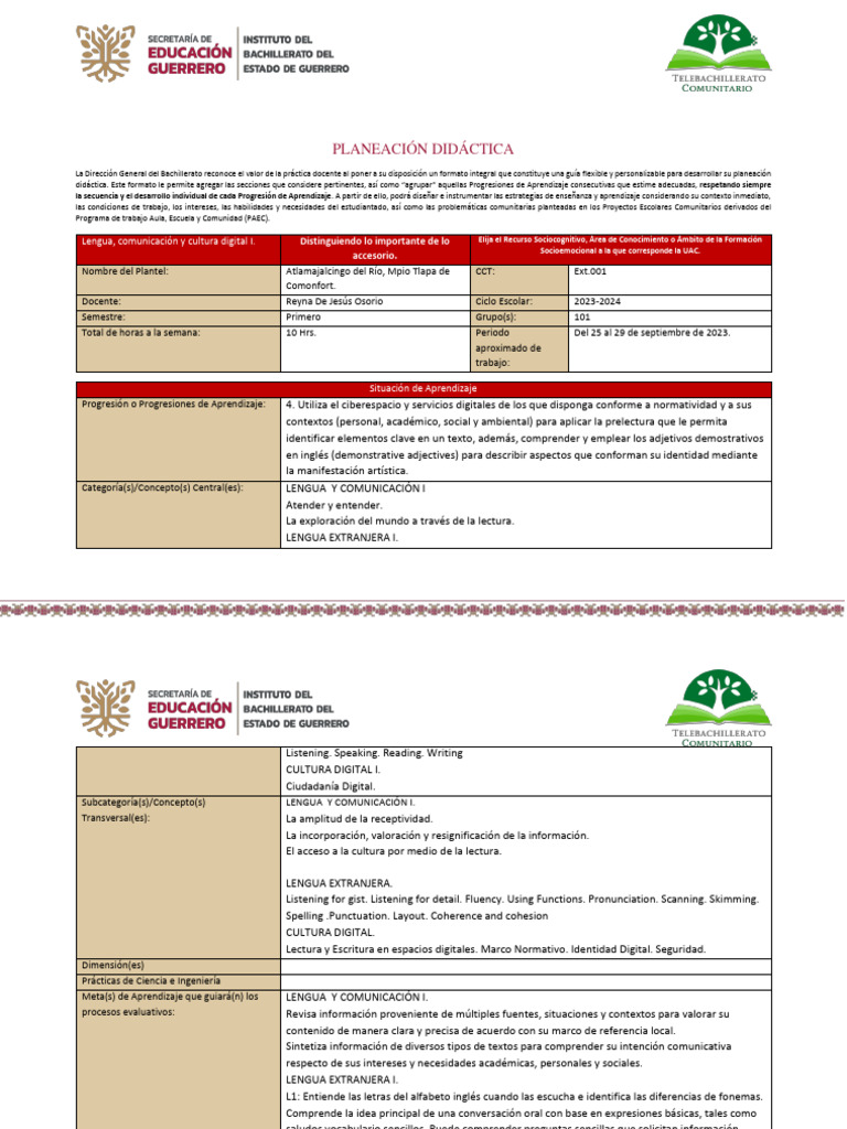Formato de Planeación Didáctica - Progresión 4. | PDF