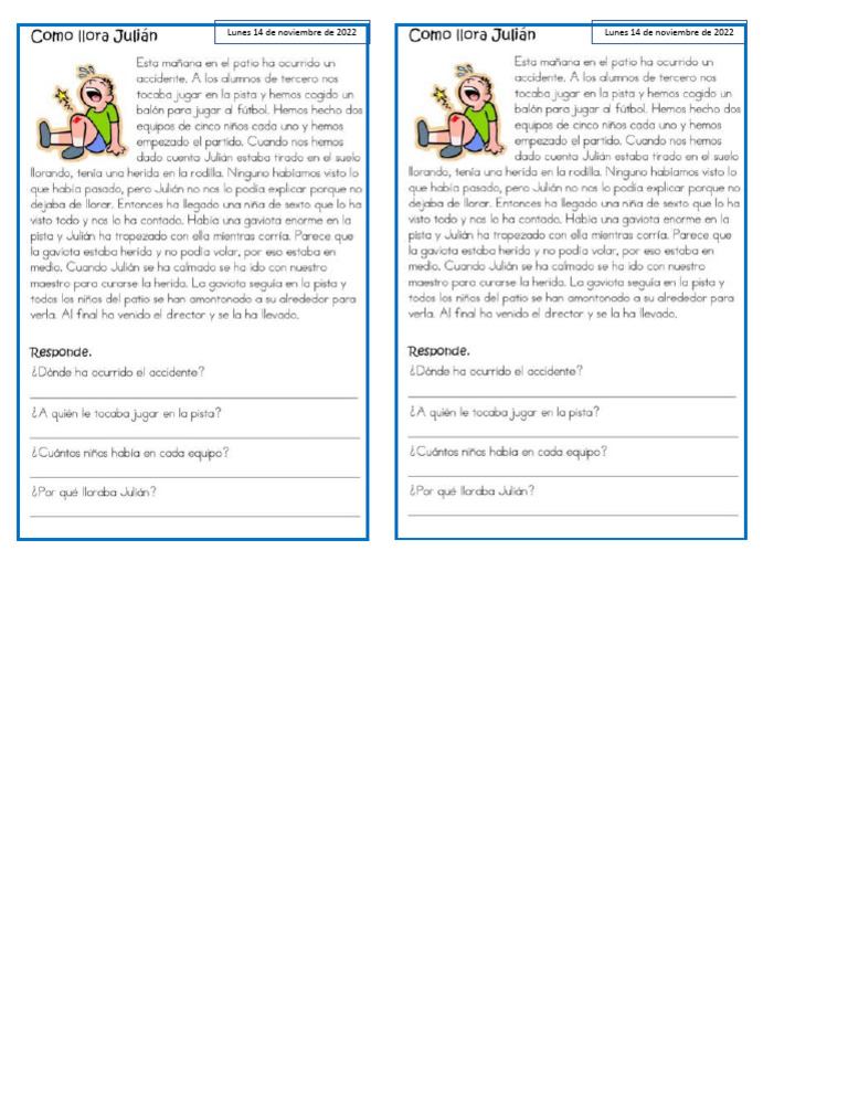 Lectura 1, Cómo Llora Julián, Lunes 14 Noviembre | PDF