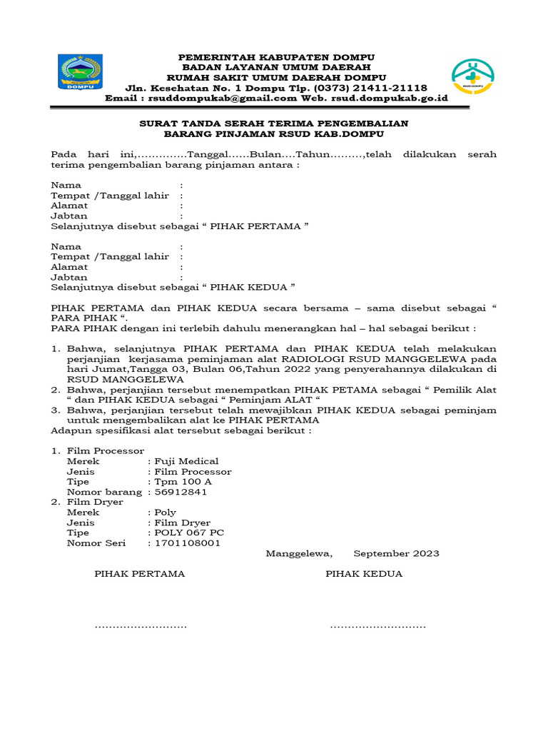 Surat Pengembalian Alat | PDF
