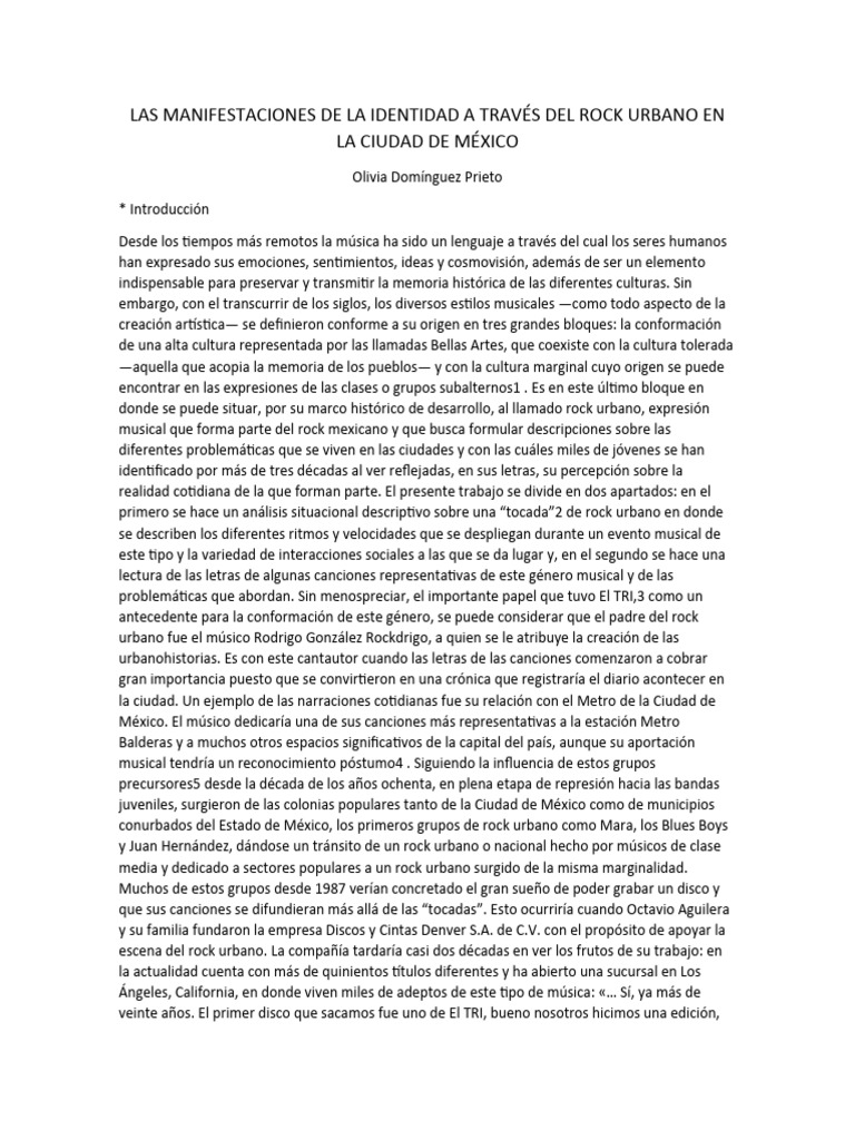 Las Manifestaciones de La Identidad A Través Del Rock Urbano en La Ciudad de México | PDF
