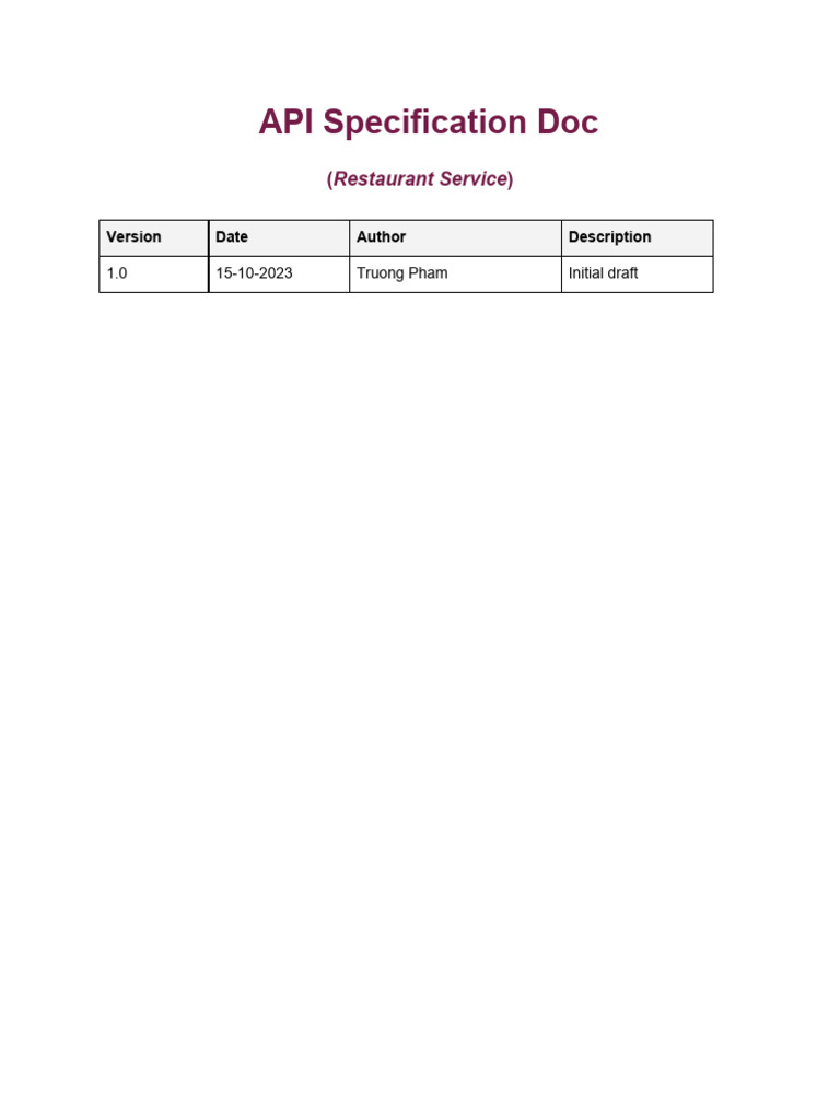 Webservice API Specification Doc Template | PDF