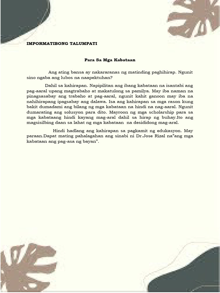 Impormatibong Talumpati | PDF