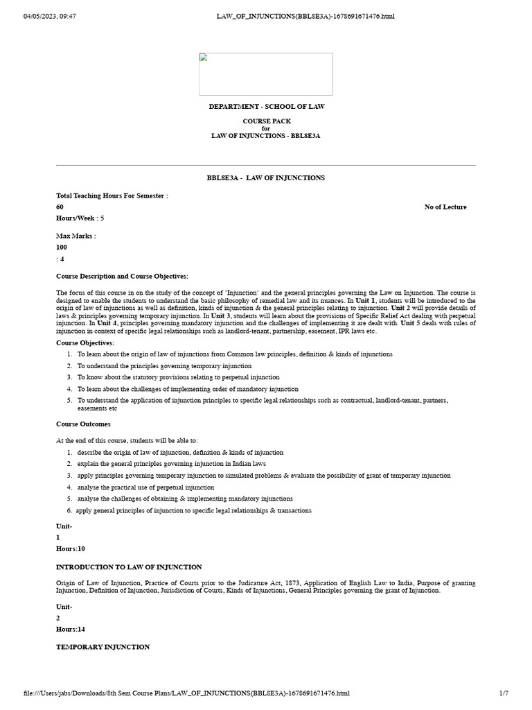 Law of Injunctions (Bbl8e3a) - 1678691671476.HTML | PDF | Injunction | Equity (Law)