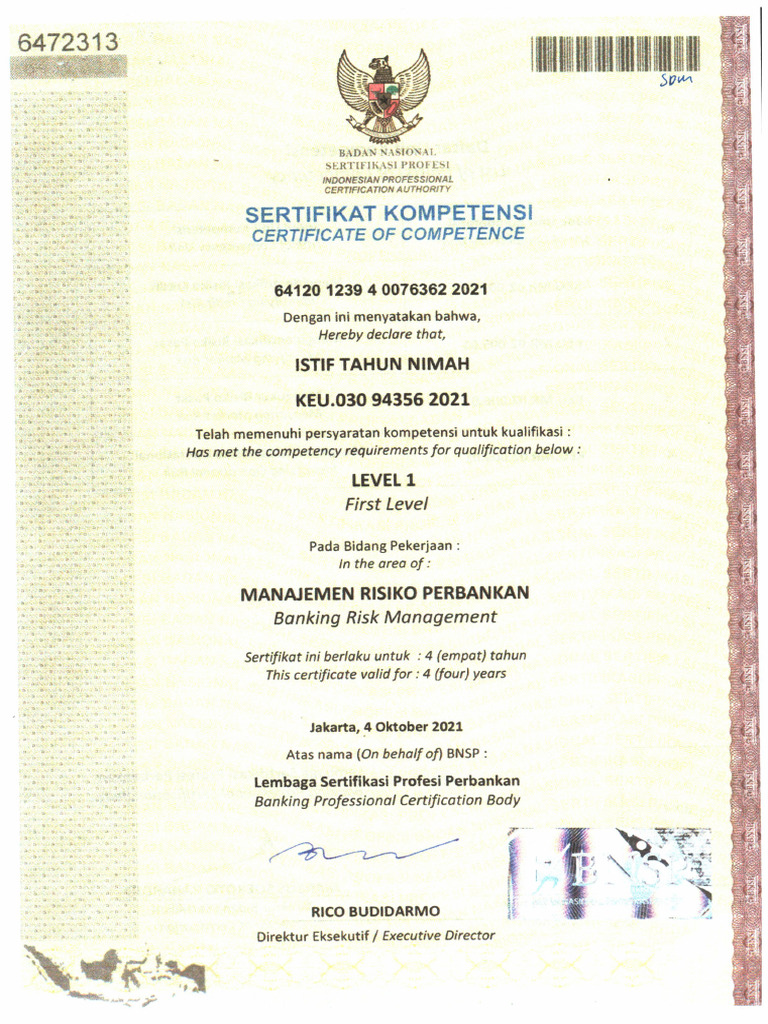 Sertifikat BSMR 1 Istiftahun Nimah | PDF