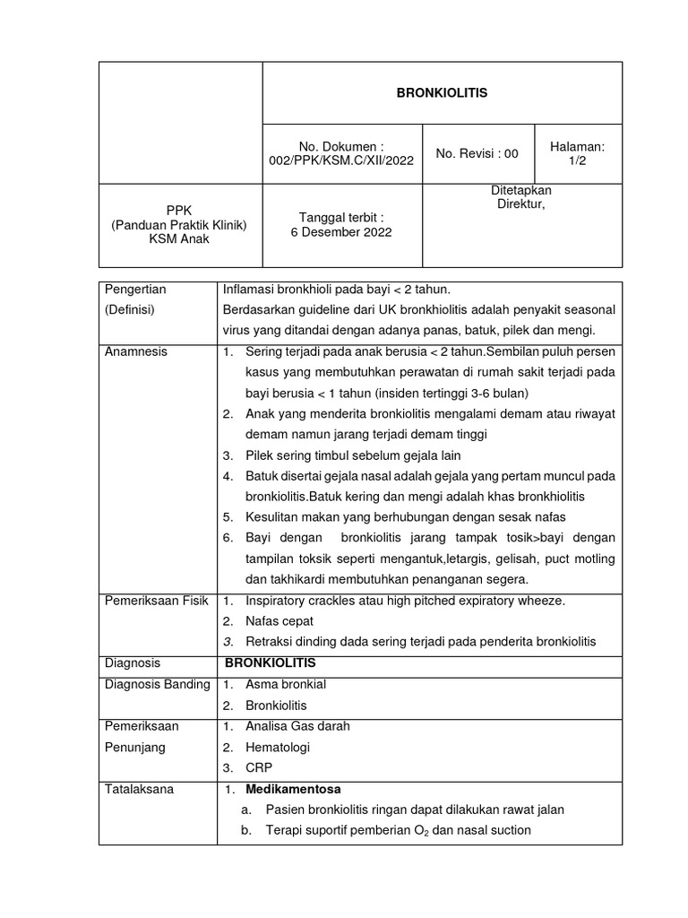 002 KSM.C PPK MEDIS (Anak) BRONKIOLITIS 2022 | PDF