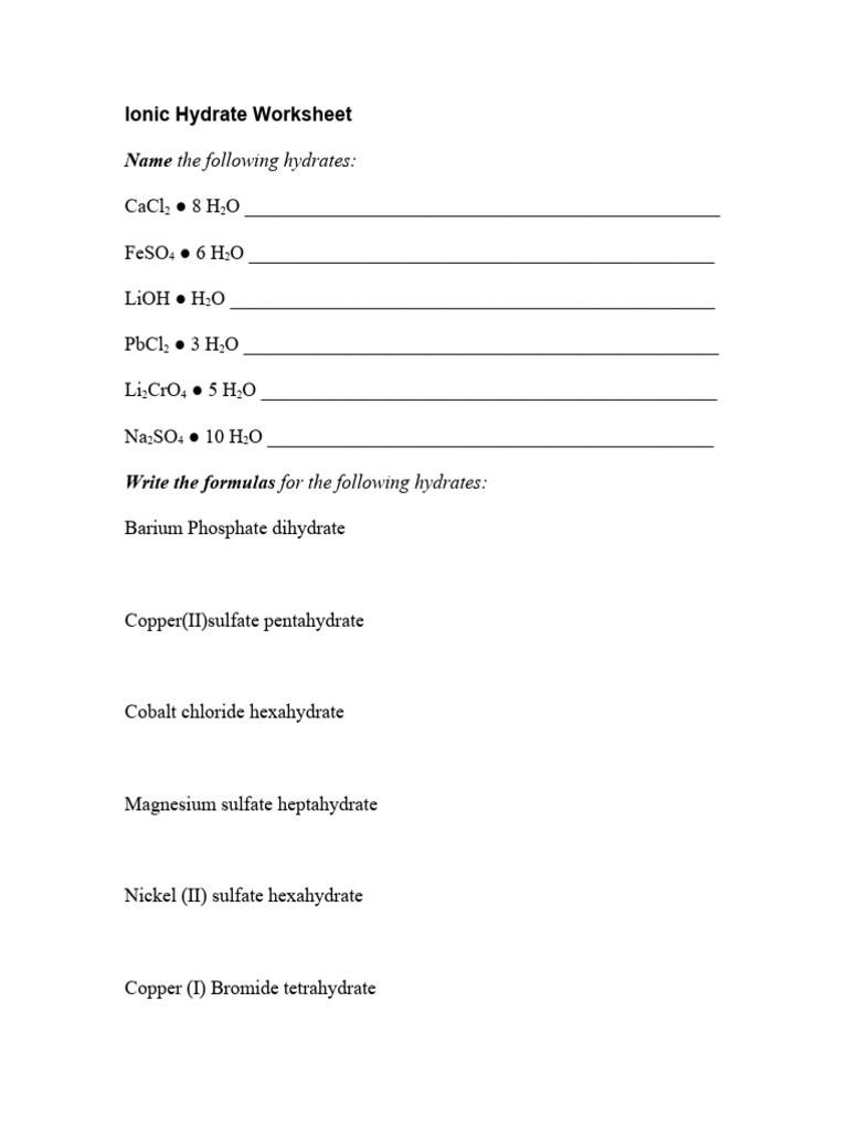 Hydrate Worksheet | PDF
