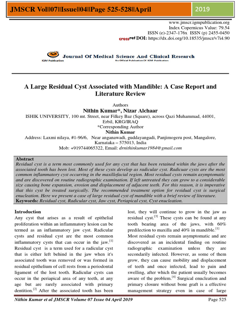 Residual Cyst | PDF | Medical Specialties | Clinical Medicine
