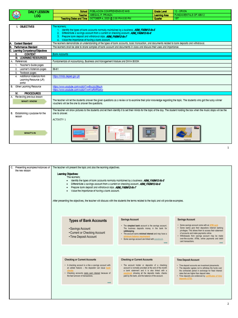 Daily Lesson Log: Abm - Fabm12-Iic-5 Abm - Fabm12-Iic-6 Abm - Fabm12-Iic-7 | PDF