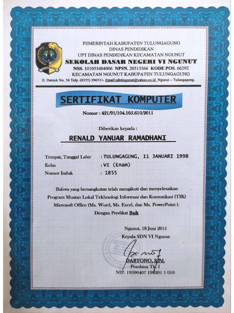 Sertifikat Komputer SD | PDF