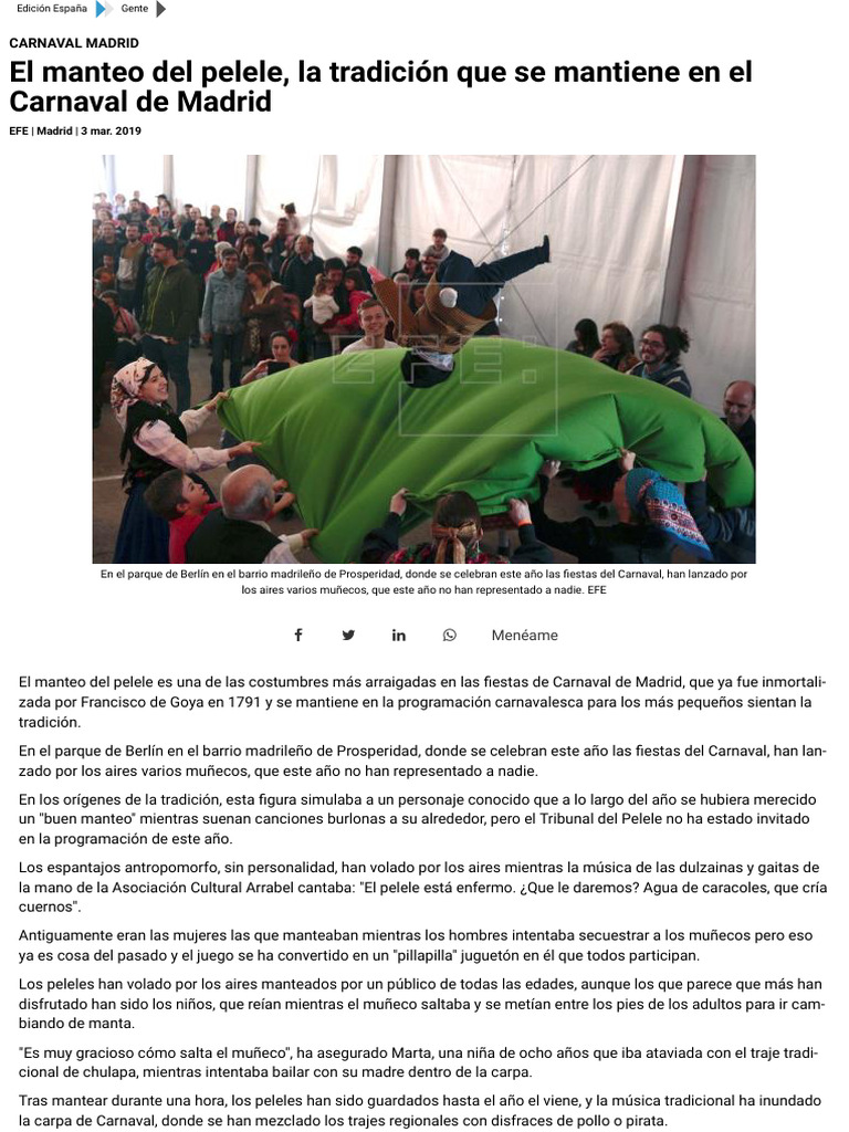 El manteo del pelele en Carnaval Madrid | PDF | Carnaval | Madrid