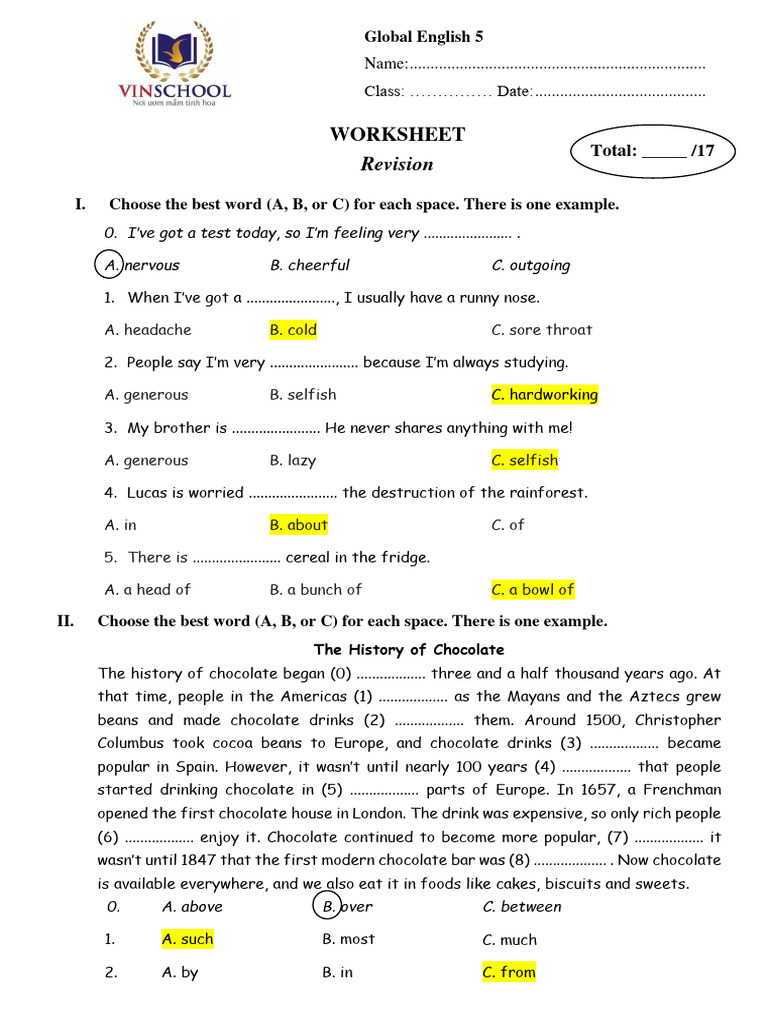 English Revision Worksheet for Students | PDF | Language Arts ...