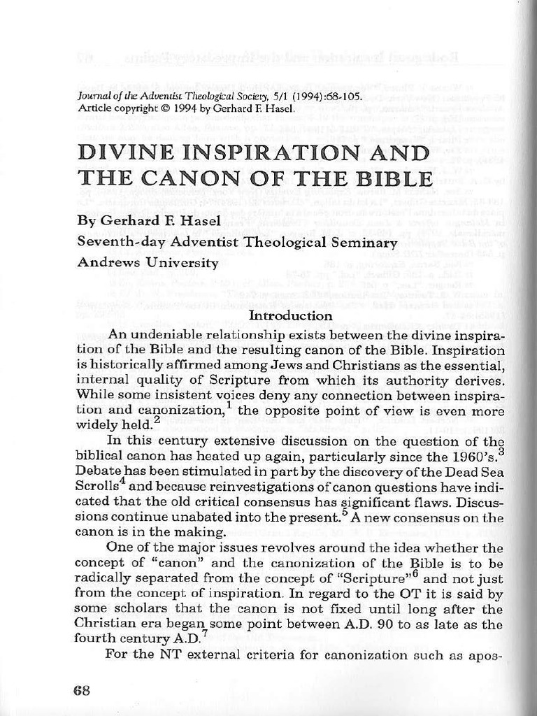 Divine Inspiration and The Canon of The Bible | PDF | Philosophy
