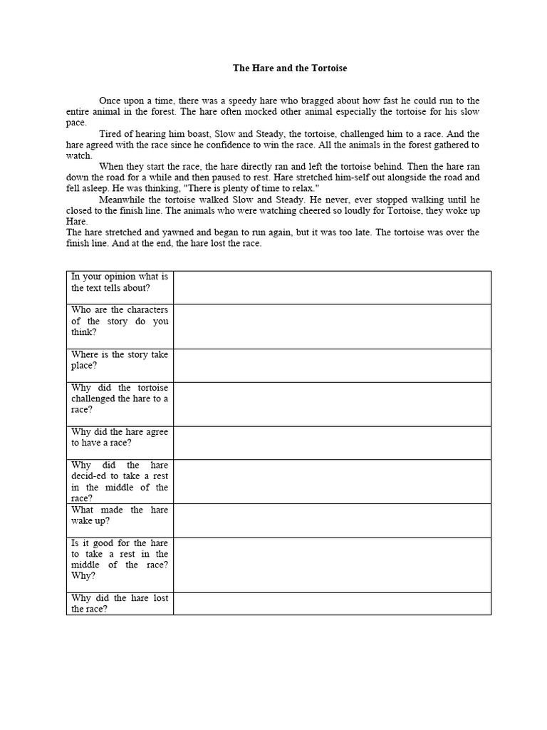 Narrative Text The Hare And The Tortoise Pdf