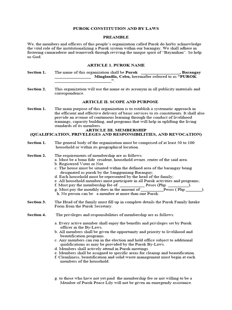 Purok Constitution and by Laws | PDF