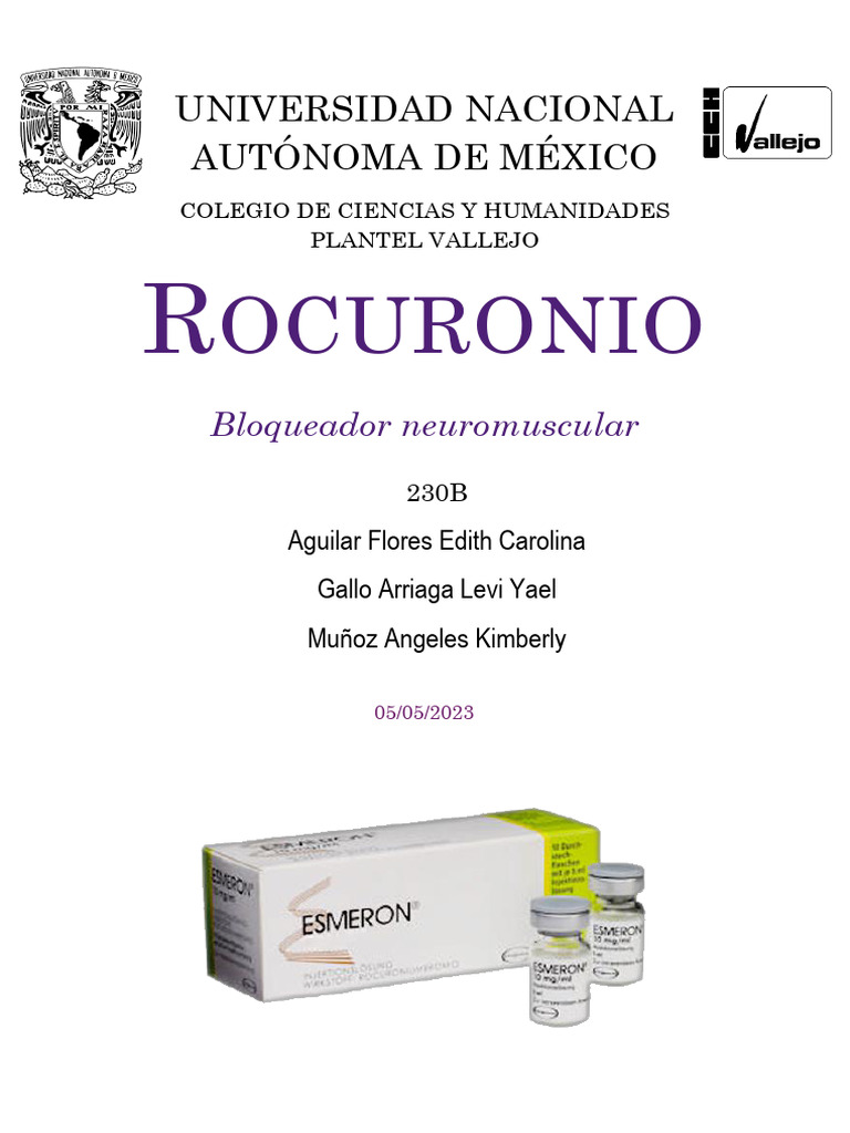 Rocuronio. Investigación de Medicamentos | PDF | Cuidado de la salud ...