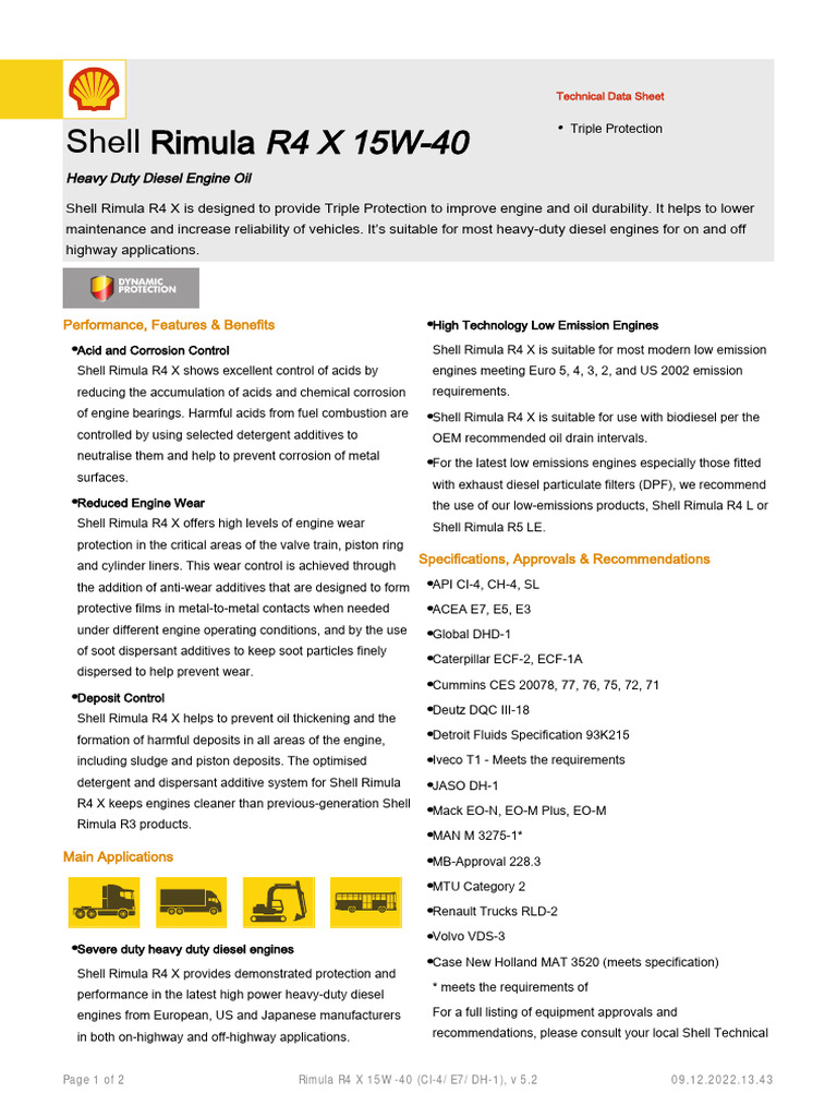 Shell Rimula R4 X 15W-40: Performance, Features & Benefits | PDF ...