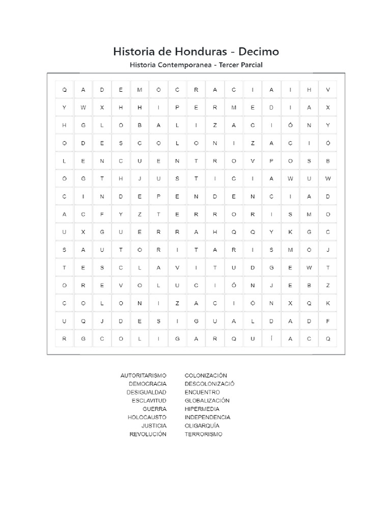 Sopa de Letras - Historia - Decimo | PDF