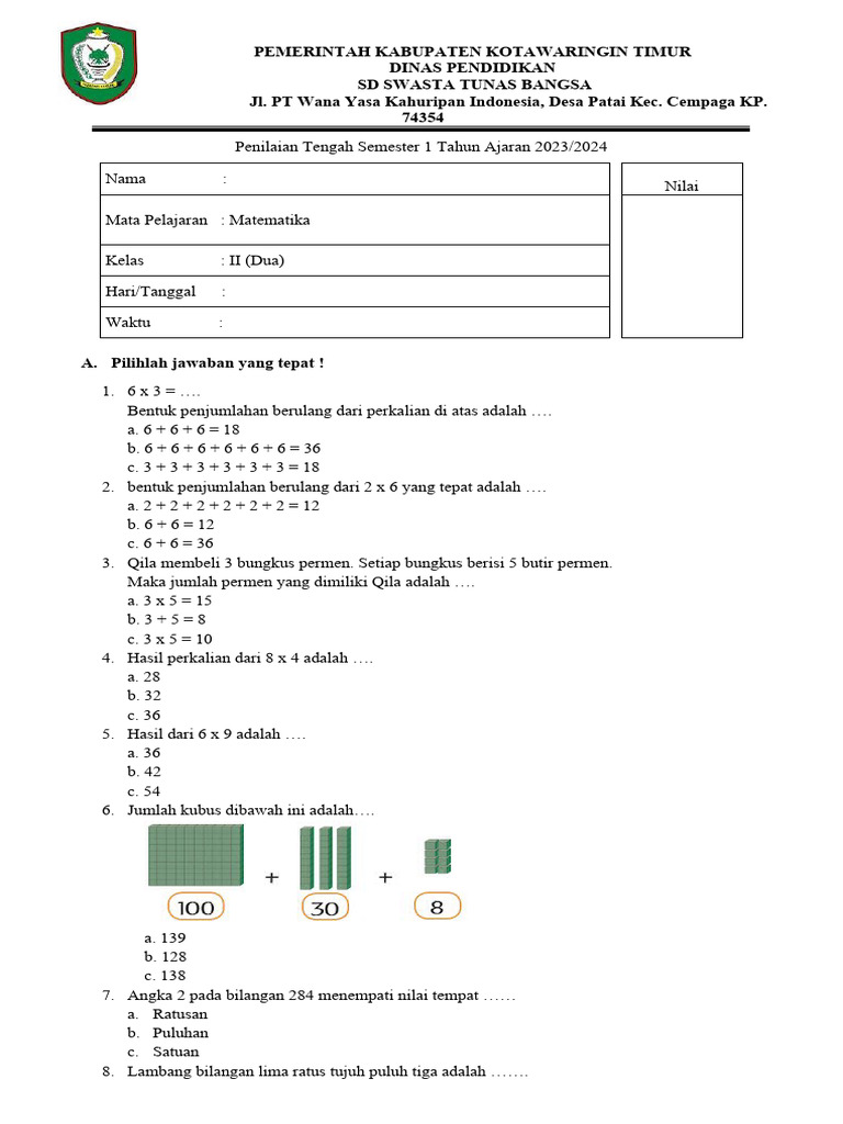 Soal MTK Kelas 2 SD | PDF