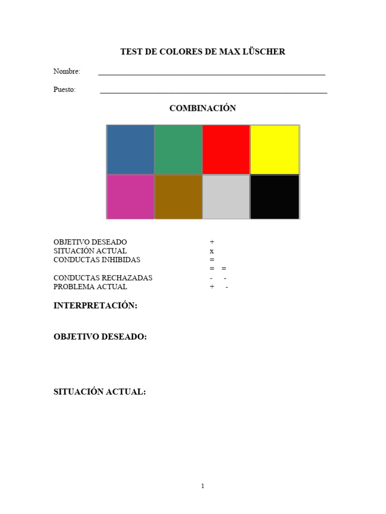 TEST DE COLORES DE MAX LÜSCHER Formato DX | PDF TEST DE COLORES DE MAX LÜSCHER Formato DX | PDF