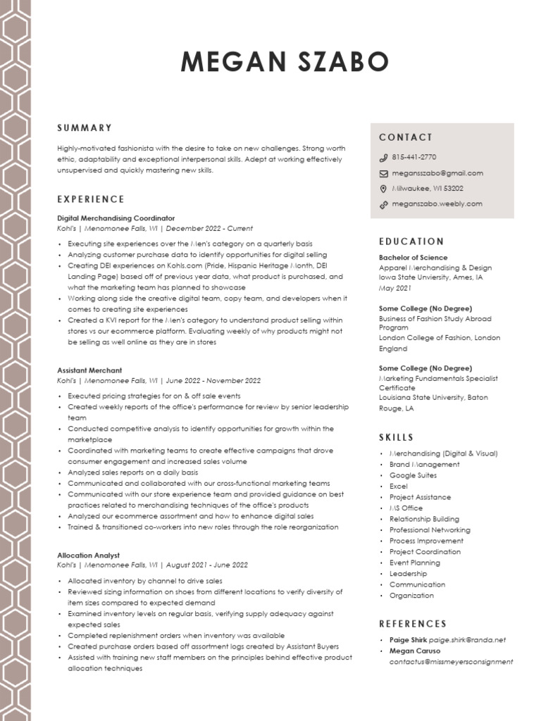 Megan Szabo Resume f23 1 | PDF | Merchandising | Marketing