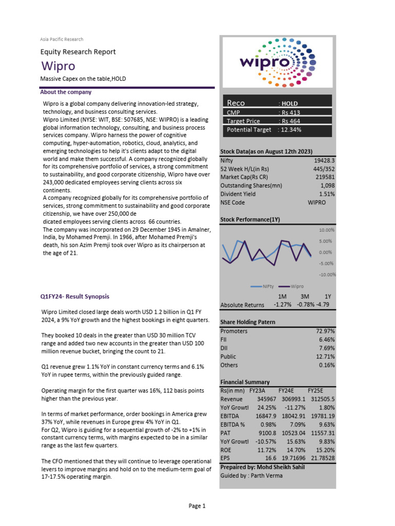Wipro Equity Research Report | PDF