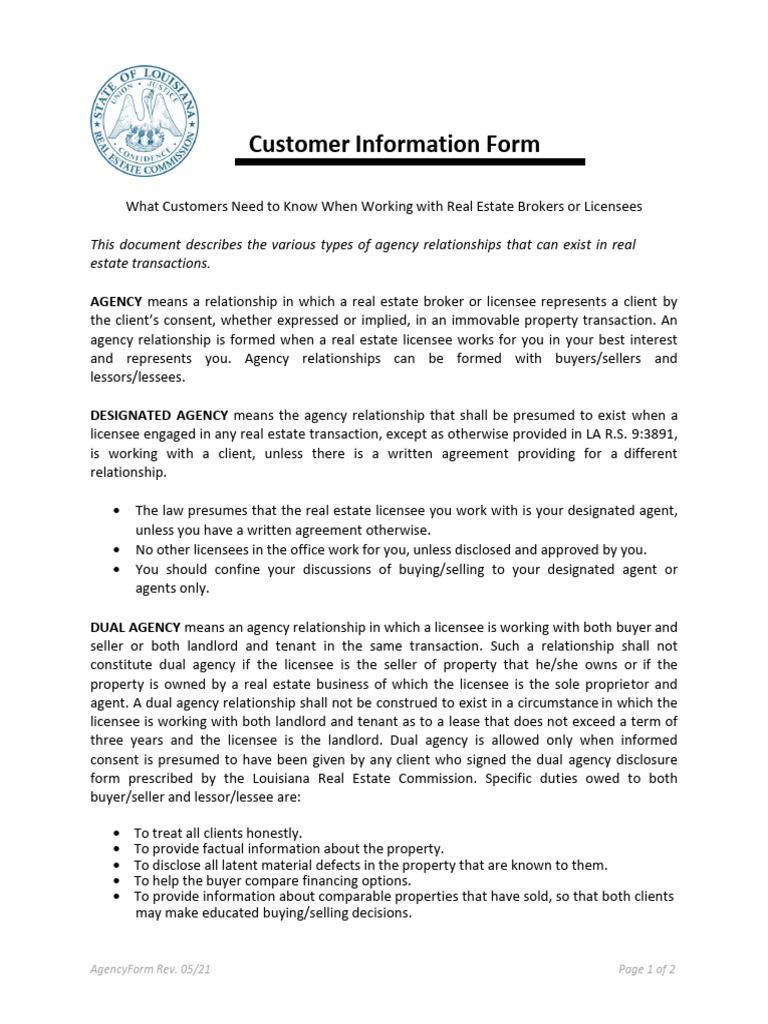 Agency Disclosure Form | PDF